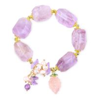 China Handmade Amethyst Gemstone Bracelet 22.5cm Adjustable with Natural Stones and Pearl Charms for Gifts for sale