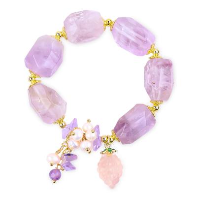 China Handmade Amethyst Gemstone Bracelet 22.5cm Adjustable with Natural Stones and Pearl Charms for Gifts for sale