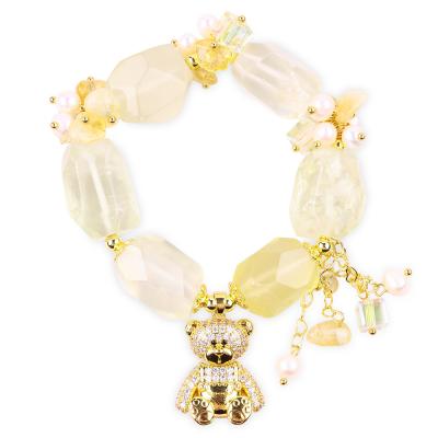 China Handmade Natural Citrine Gemstone Bracelet 23cm Adjustable Charm Jewelry with Gift Box Packaging for sale