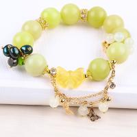 China Handmade Lemon Jade Gemstone Bracelet 21cm Adjustable Beaded Bracelet for Party Daily Wearing for sale