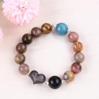 China Handmade Natural Petrified Wood Stone Beaded Bracelet 21cm Adjustable Gemstone Bracelet for Party Daily Gift for sale