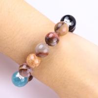 China Handmade Natural Petrified Wood Stone Beaded Bracelet 21cm Adjustable Gemstone Bracelet for Party Daily Gift for sale