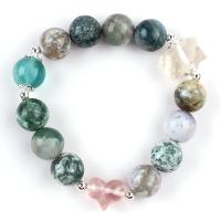 China Handmade Natural Aquatic Agate Gemstone Bracelet 21cm Adjustable Heart Charms Jewelry for sale