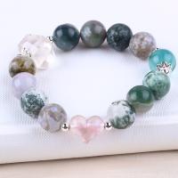 China Handmade Natural Aquatic Agate Gemstone Bracelet 21cm Adjustable Heart Charms Jewelry for sale