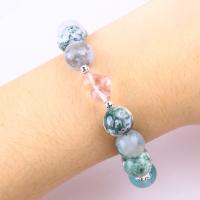 China Handmade Natural Aquatic Agate Gemstone Bracelet 21cm Adjustable Heart Charms Jewelry for sale