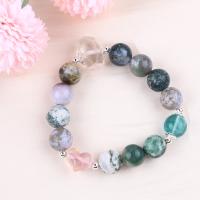 China Handmade Natural Aquatic Agate Gemstone Bracelet 21cm Adjustable Heart Charms Jewelry for sale