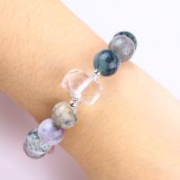 China Handmade Natural Aquatic Agate Gemstone Bracelet 21cm Adjustable Heart Charms Jewelry for sale