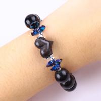 China Handmade Natural Silver Sheen Obsidian Gemstone Bracelet 21cm Adjustable Heart Charm Jewelry for sale