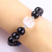 China Handmade Natural Silver Sheen Obsidian Gemstone Bracelet 21cm Adjustable Heart Charm Jewelry for sale