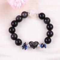 China Handmade Natural Silver Sheen Obsidian Gemstone Bracelet 21cm Adjustable Heart Charm Jewelry for sale