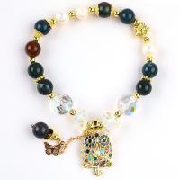 China Handmade Indian Agate Gemstone Beaded Bracelet 21cm Adjustable Owl Charms Jewelry for Party Daily for sale