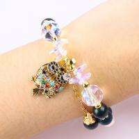 China Handmade Indian Agate Gemstone Beaded Bracelet 21cm Adjustable Owl Charms Jewelry for Party Daily for sale