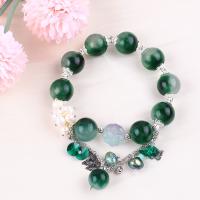 China Handmade Green Chalcedony Gemstone Bracelet 21cm Adjustable Beaded Charm Bracelet for Party Daily Wearing for sale