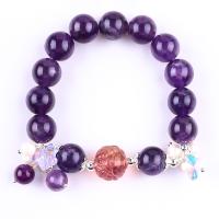 China Handmade Amethyst Gemstone Bracelet 21cm Adjustable Purple Crystal Stone Bracelet for Party Daily Wearing for sale