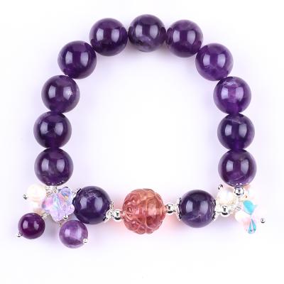 China Handmade Amethyst Gemstone Bracelet 21cm Adjustable Purple Crystal Stone Bracelet for Party Daily Wearing for sale