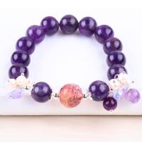China Handmade Amethyst Gemstone Bracelet 21cm Adjustable Purple Crystal Stone Bracelet for Party Daily Wearing for sale