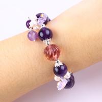 China Handmade Amethyst Gemstone Bracelet 21cm Adjustable Purple Crystal Stone Bracelet for Party Daily Wearing for sale