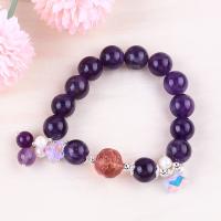 China Handmade Amethyst Gemstone Bracelet 21cm Adjustable Purple Crystal Stone Bracelet for Party Daily Wearing for sale