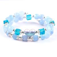 China Handmade Aquamarine Gemstone Bracelet 7cm Adjustable Heart Charms Jewelry for Party Daily Wearing for sale