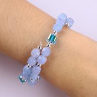 China Handmade Aquamarine Gemstone Bracelet 7cm Adjustable Heart Charms Jewelry for Party Daily Wearing for sale