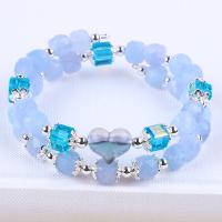 China Handmade Aquamarine Gemstone Bracelet 7cm Adjustable Heart Charms Jewelry for Party Daily Wearing for sale