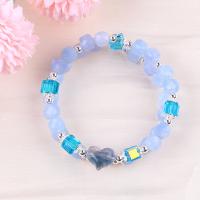 China Handmade Aquamarine Gemstone Bracelet 7cm Adjustable Heart Charms Jewelry for Party Daily Wearing for sale