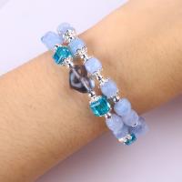 China Handmade Aquamarine Gemstone Bracelet 7cm Adjustable Heart Charms Jewelry for Party Daily Wearing for sale