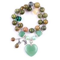 China Handmade Unakite Gemstone Beaded Bracelet 14.17 Inches Adjustable Heart Green Aventurine Charms Bracelet for sale