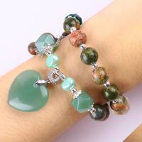 China Handmade Unakite Gemstone Beaded Bracelet 14.17 Inches Adjustable Heart Green Aventurine Charms Bracelet for sale