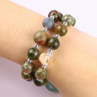 China Handmade Unakite Gemstone Beaded Bracelet 14.17 Inches Adjustable Heart Green Aventurine Charms Bracelet for sale