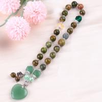 China Handmade Unakite Gemstone Beaded Bracelet 14.17 Inches Adjustable Heart Green Aventurine Charms Bracelet for sale