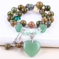 China Handmade Unakite Gemstone Beaded Bracelet 14.17 Inches Adjustable Heart Green Aventurine Charms Bracelet for sale