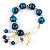 China Handmade Blue Tiger's Eye Gemstone Bracelet 22cm Adjustable Heart Charms Jewelry for Party Gift for sale