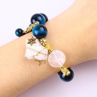 China Handmade Blue Tiger's Eye Gemstone Bracelet 22cm Adjustable Heart Charms Jewelry for Party Gift for sale