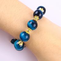 China Handmade Blue Tiger's Eye Gemstone Bracelet 22cm Adjustable Heart Charms Jewelry for Party Gift for sale