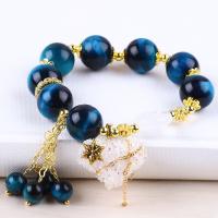 China Handmade Blue Tiger's Eye Gemstone Bracelet 22cm Adjustable Heart Charms Jewelry for Party Gift for sale