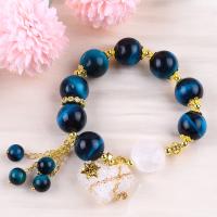 China Handmade Blue Tiger's Eye Gemstone Bracelet 22cm Adjustable Heart Charms Jewelry for Party Gift for sale