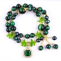 China Handmade Natural Dark Green Tiger Eye Gemstone Bracelet 40cm Adjustable Beaded Jewelry for sale