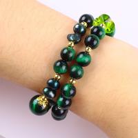China Handmade Natural Dark Green Tiger Eye Gemstone Bracelet 40cm Adjustable Beaded Jewelry for sale