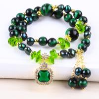 China Handmade Natural Dark Green Tiger Eye Gemstone Bracelet 40cm Adjustable Beaded Jewelry for sale