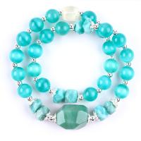 China Handmade Green Cat's Eye Gemstone Bracelet 40cm Adjustable Rock Charms Bracelet for Party Daily Wearing for sale