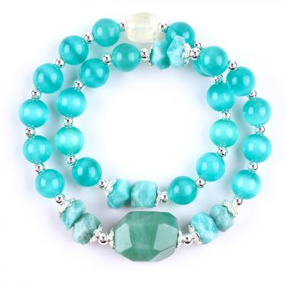 China Handmade Green Cat's Eye Gemstone Bracelet 40cm Adjustable Rock Charms Bracelet for Party Daily Wearing for sale