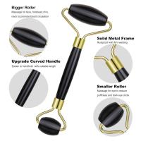 China Black Obsidian Crystal Jade Roller - Natural Stone Facial Massager with Dual Heads, 50 PCS MOQ, OEM/ODM Customization for sale