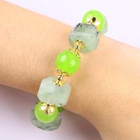 China Handmade Prehnite Gemstone Beaded Bracelet 21cm Adjustable Natural Stone Bracelet for Party Daily Wearing for sale