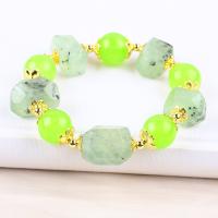 China Handmade Prehnite Gemstone Beaded Bracelet 21cm Adjustable Natural Stone Bracelet for Party Daily Wearing for sale