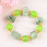 China Handmade Prehnite Gemstone Beaded Bracelet 21cm Adjustable Natural Stone Bracelet for Party Daily Wearing for sale