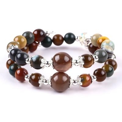 China Handmade Indian Agate Beaded Bangle 7cm Adjustable Natural Gemstone Bracelet for Party Daily Wearing for sale