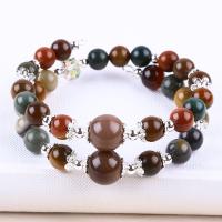 China Handmade Indian Agate Beaded Bangle 7cm Adjustable Natural Gemstone Bracelet for Party Daily Wearing for sale