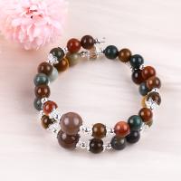 China Handmade Indian Agate Beaded Bangle 7cm Adjustable Natural Gemstone Bracelet for Party Daily Wearing for sale