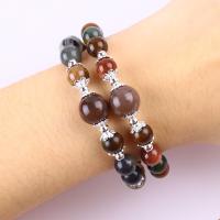 China Handmade Indian Agate Beaded Bangle 7cm Adjustable Natural Gemstone Bracelet for Party Daily Wearing for sale